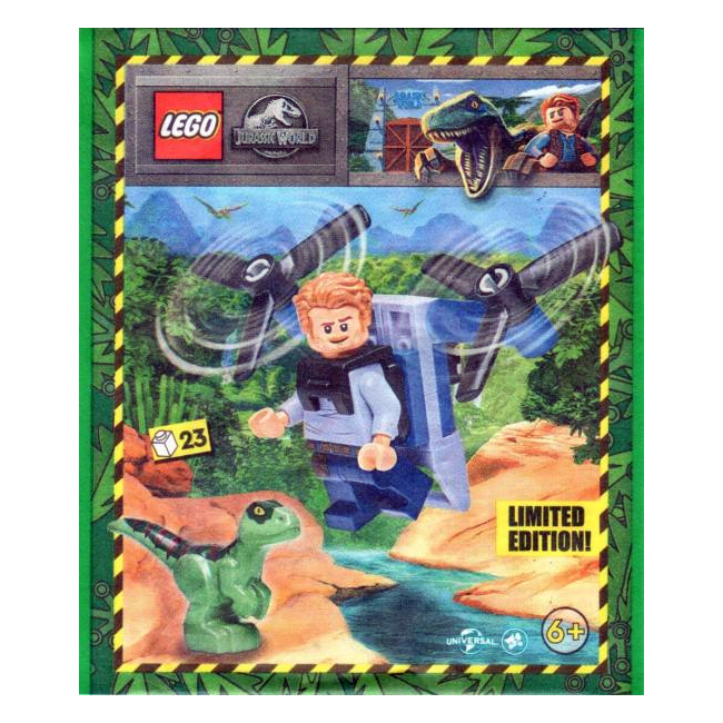 LEGO Jurassic World Owen dengan Jet Pack dan Raptor Foil Pack Paper Bag ...